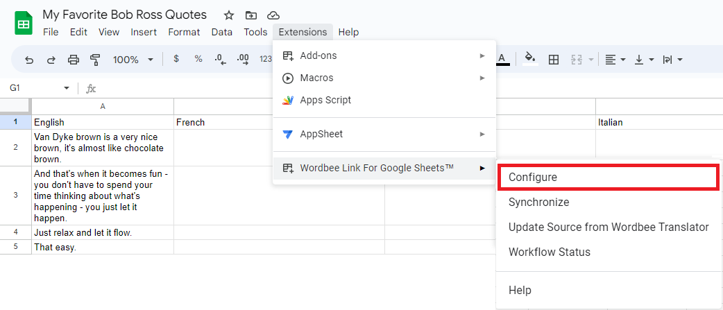 Link a Spreadsheet to Wordbee Translator