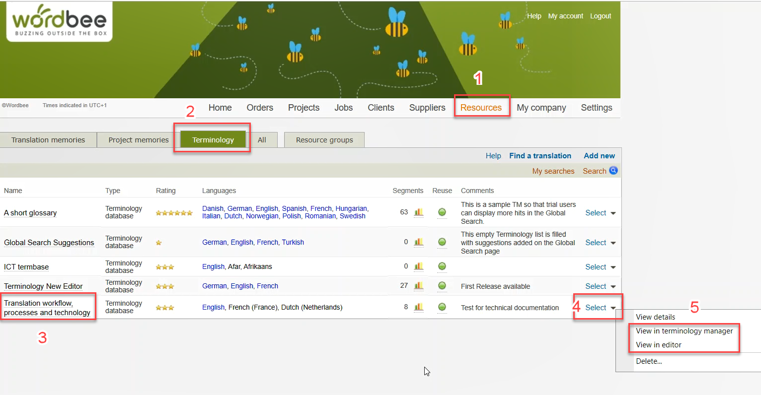 View and edit termbases