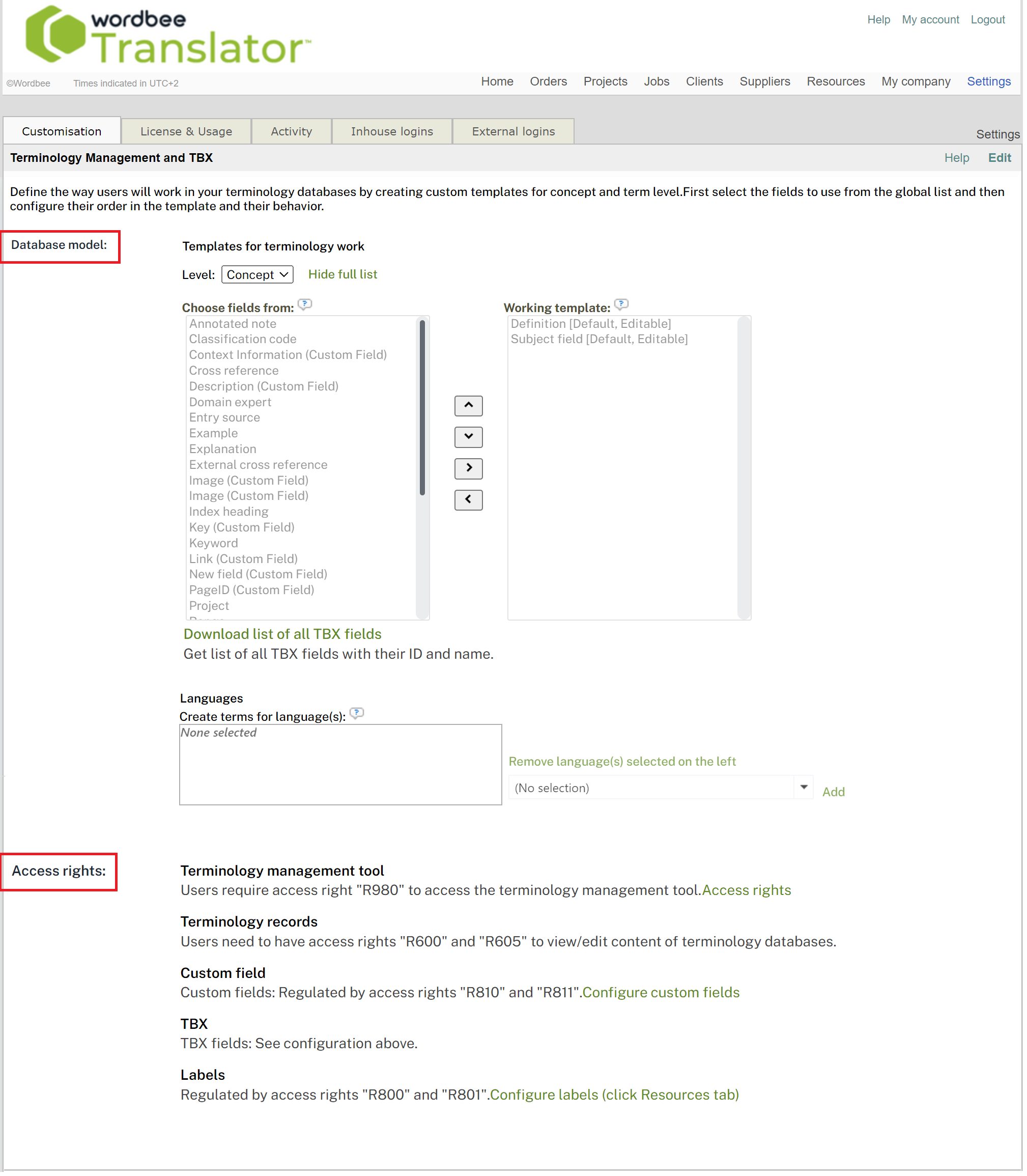 How to customize termbases