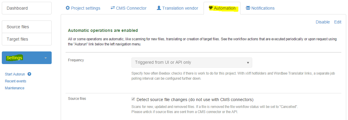 PT - Settings - Automation