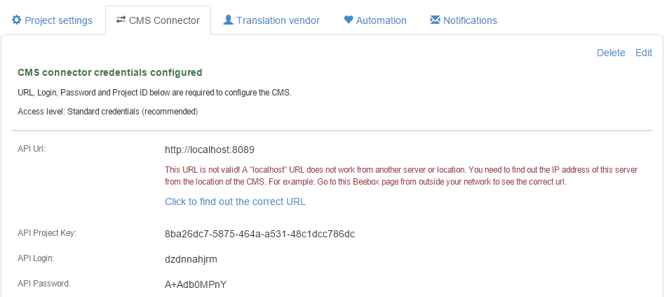Settings - CMS Connector