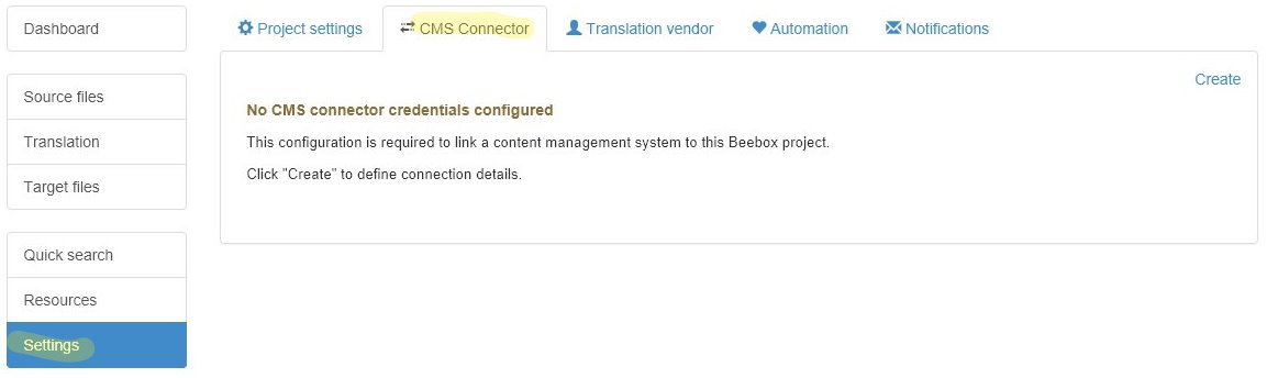 Settings - CMS Connector
