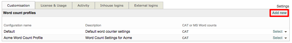 Configuring Word Count Profiles