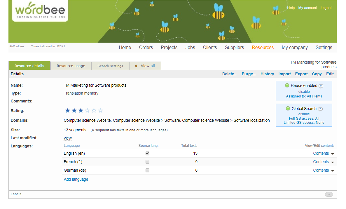 Resource profile page