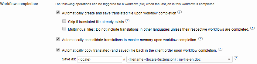 Workflow template Automation Options