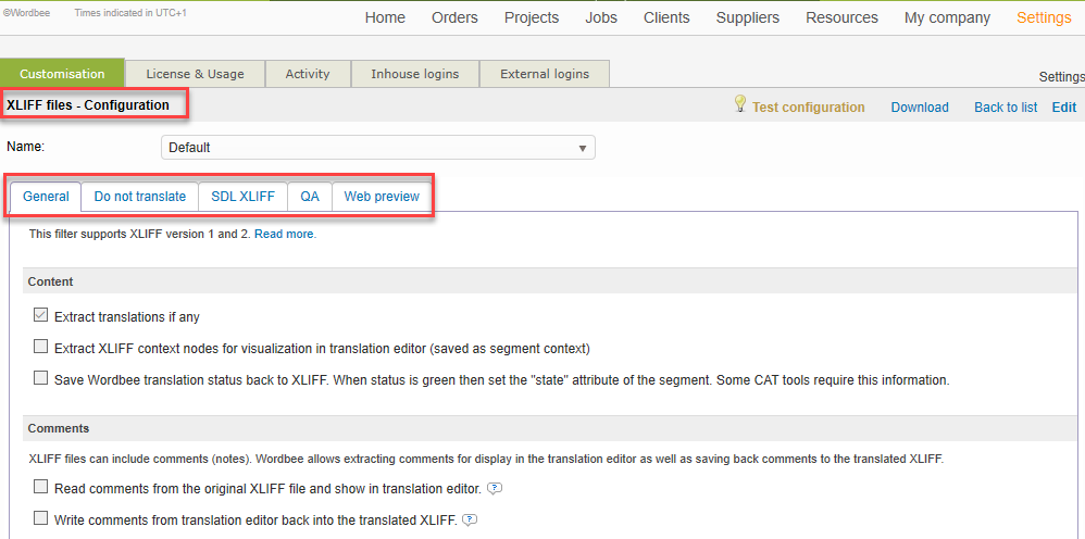 XLIFF Configuration Options