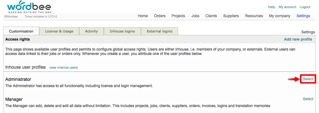 View the default Access Rights