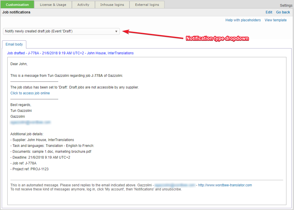 Customize Email notifications