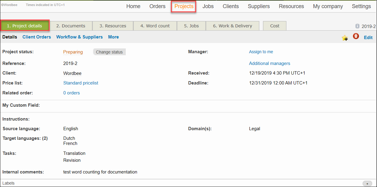 How to assign word count profiles to Standard projects